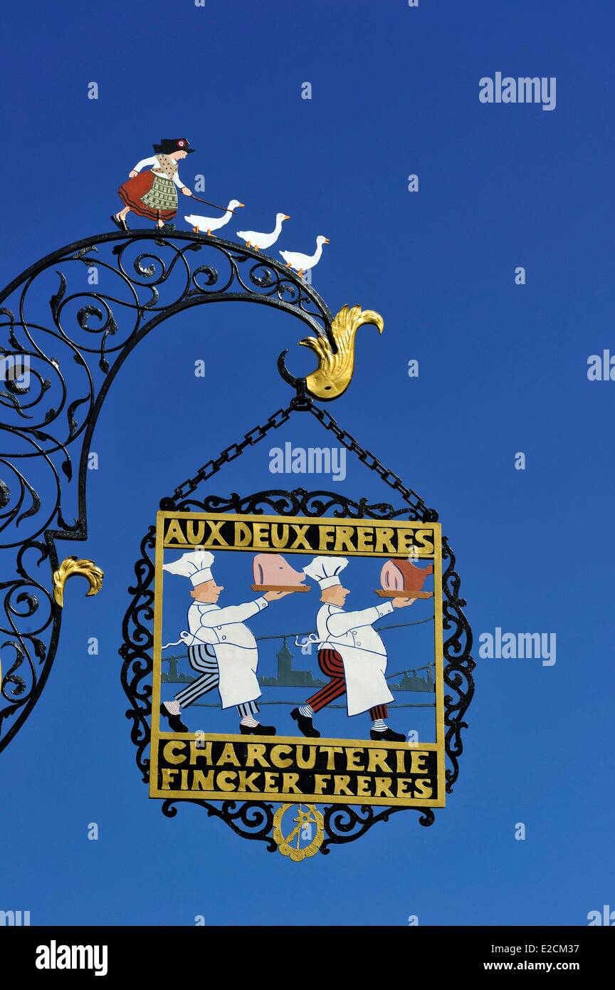 France Haut Rhin Alsace Wine Route Colmar sign of a charcuterie or ...