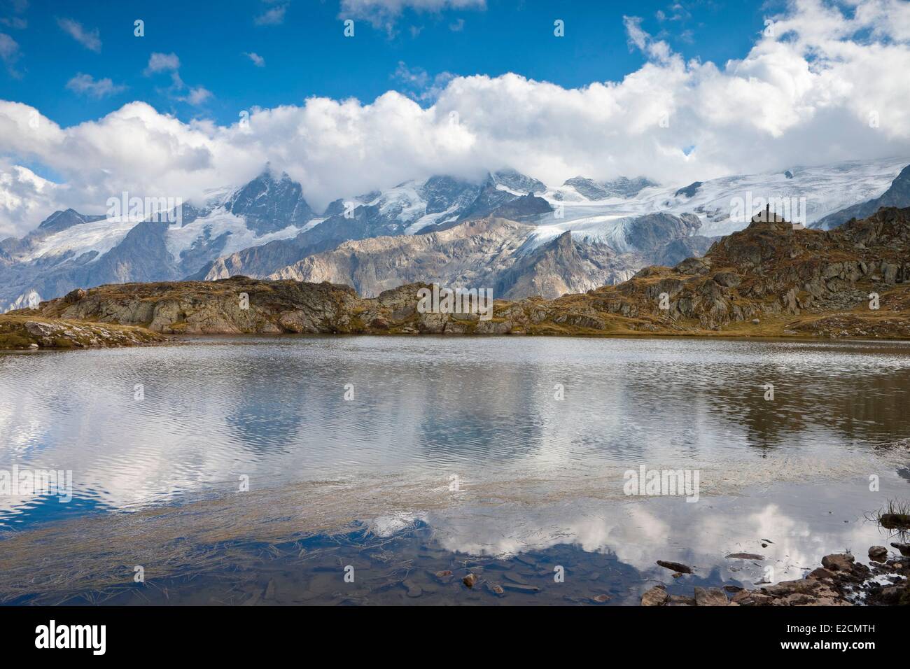 France Hautes Alpes Lake lery on Emparis plateau facing the Meije Stock ...