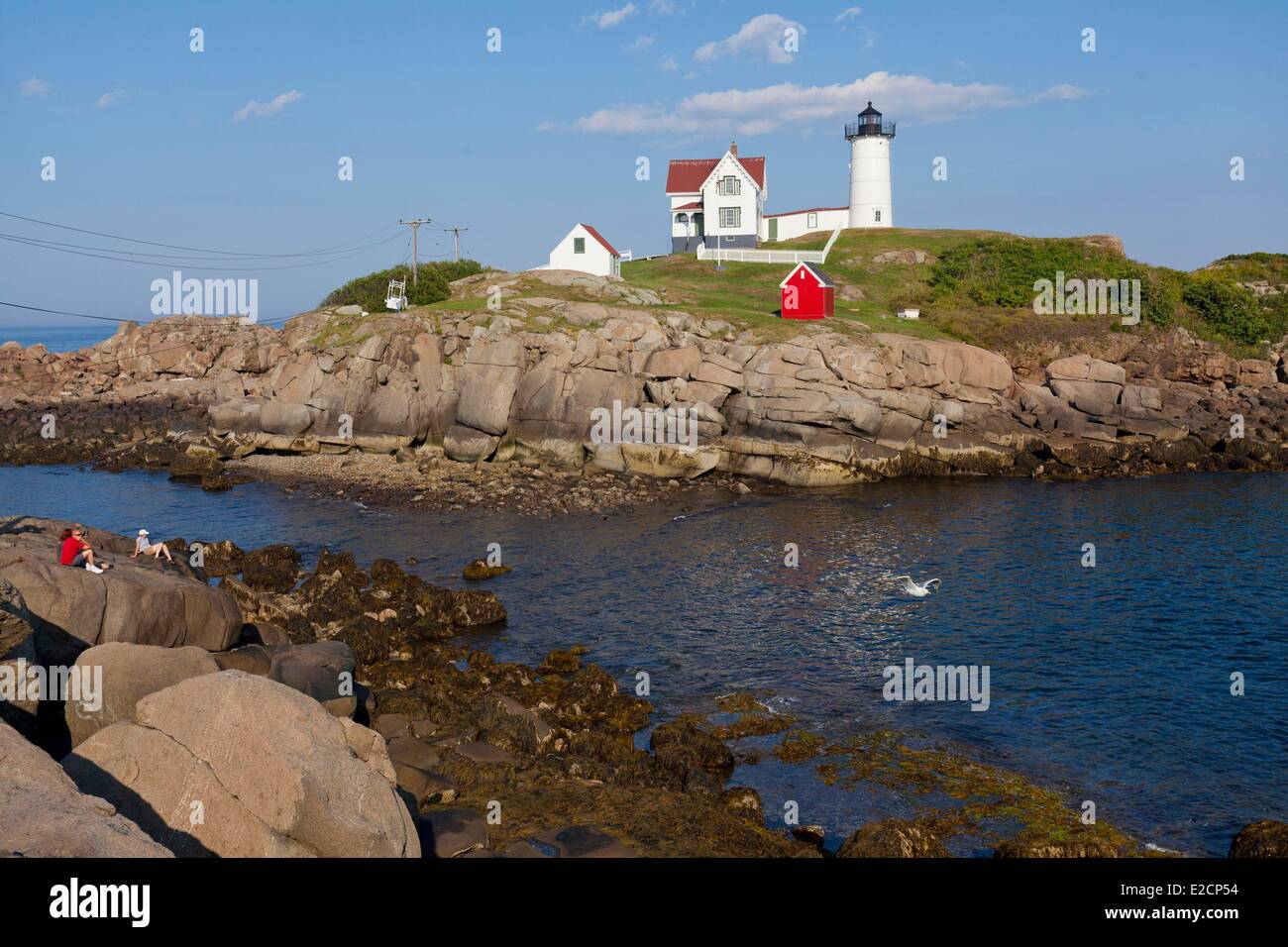 United States Maine York Cape Neddick Nubble Lighthouse located on an ...