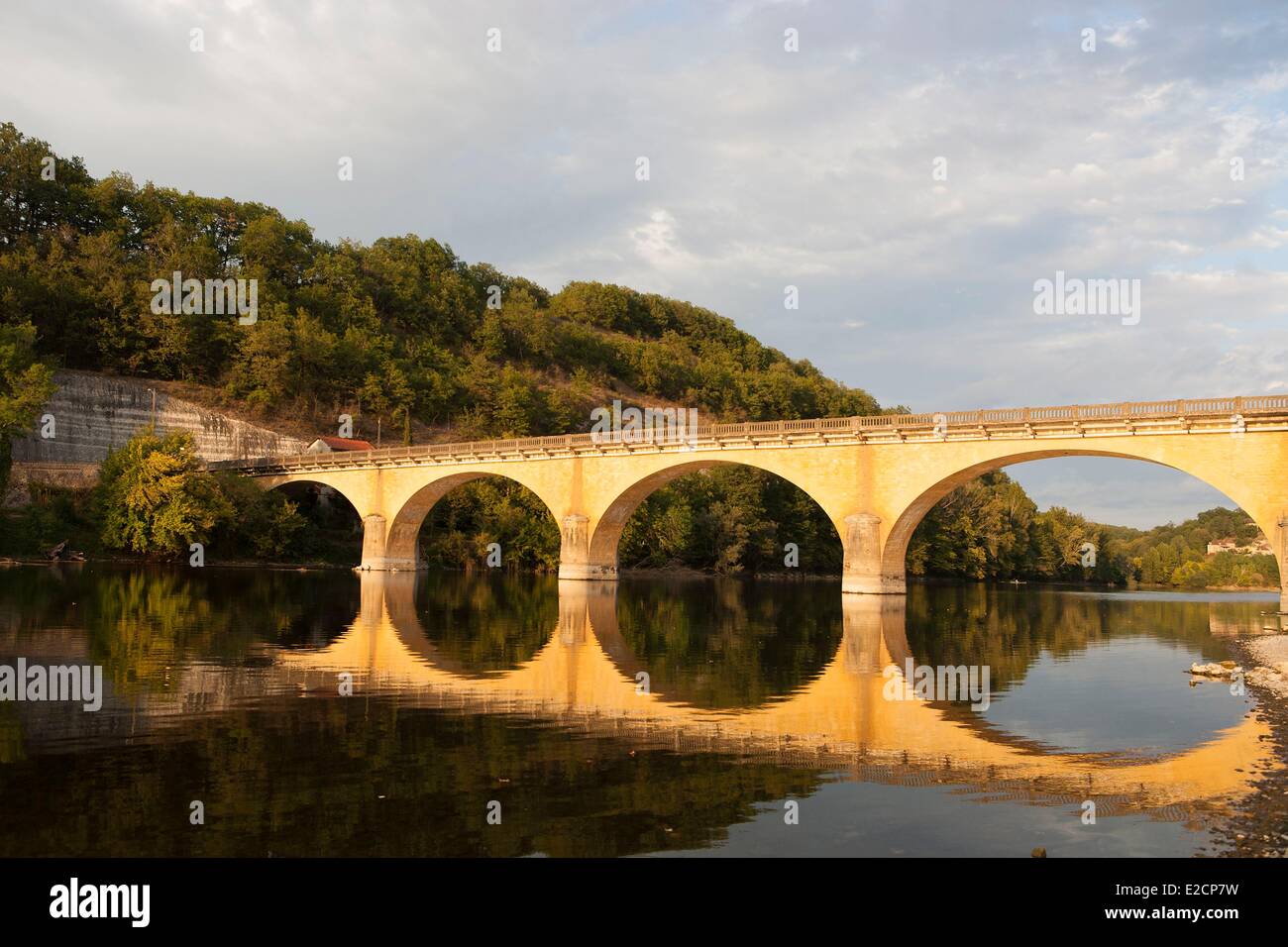 France Dordogne Le Coux et Bigaroque bridge over the Dordogne river ...