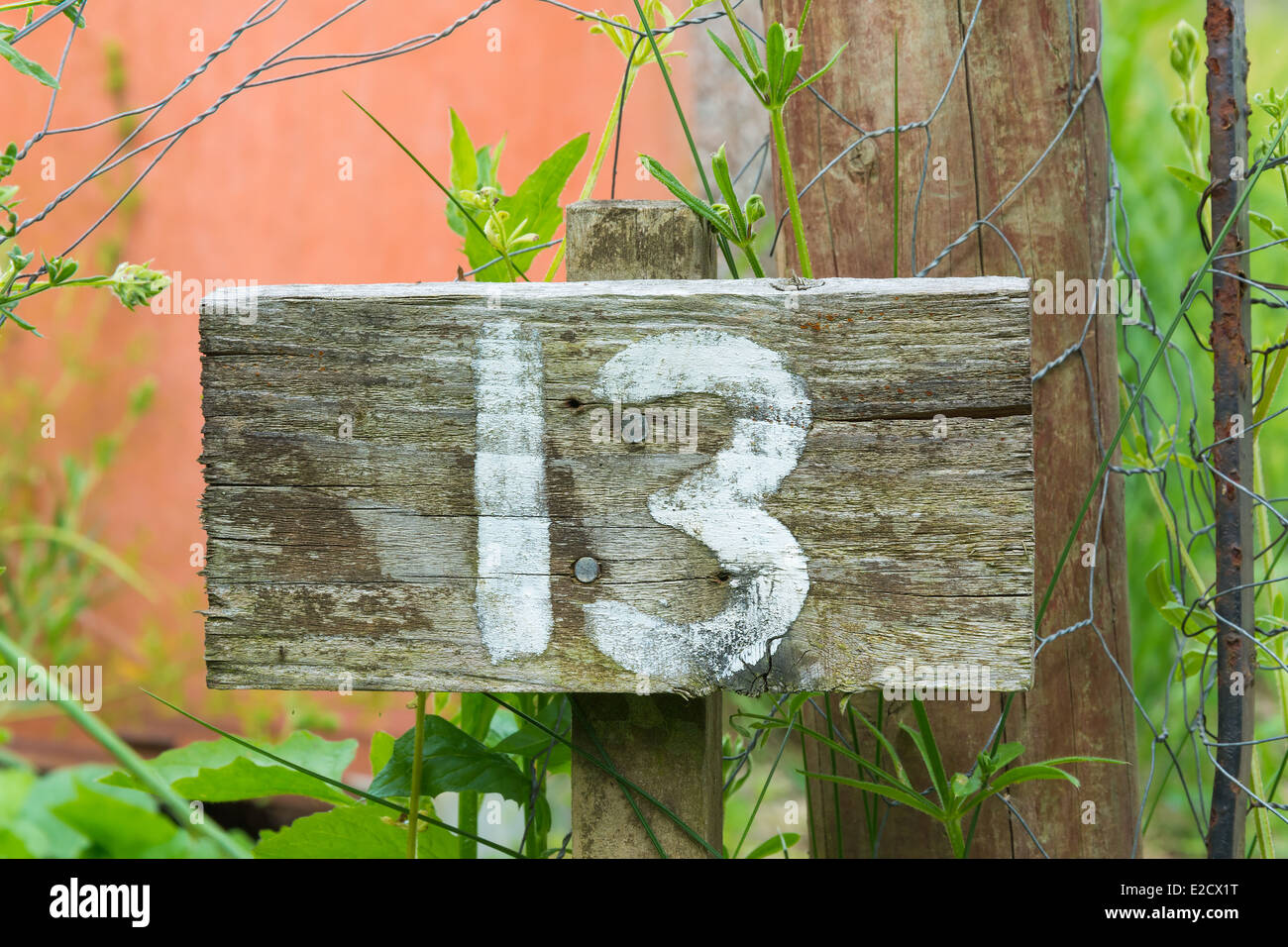 Wooden sign giving garden plot number Stock Photo - Alamy