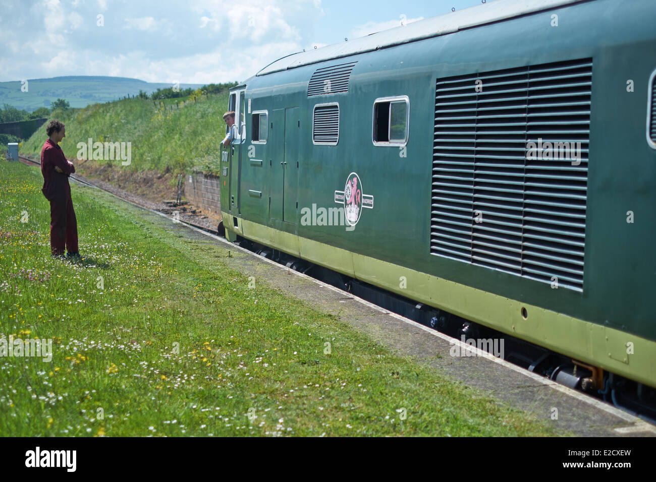 Hymek diesel locomotive and onlooker Stock Photo - Alamy