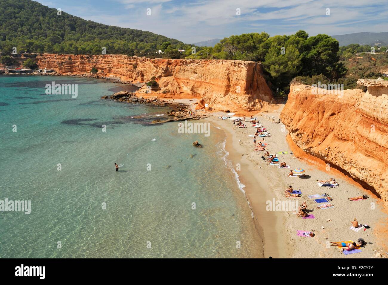 Spain Balearic islands Ibiza Sa Caleta beach and red cliffs listed as ...