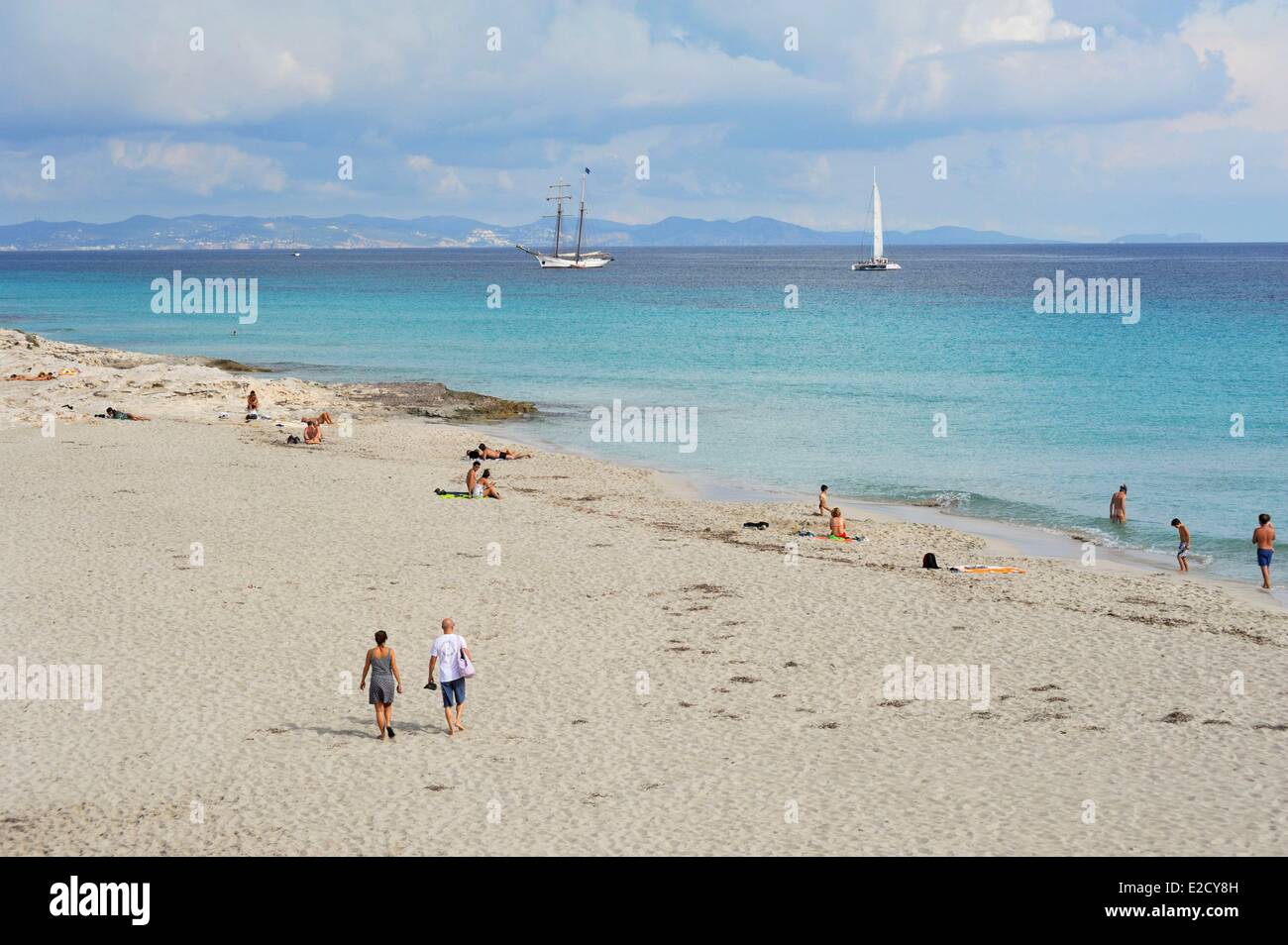Spain Balearic islands Formentera La Savina beach Levant Stock Photo ...