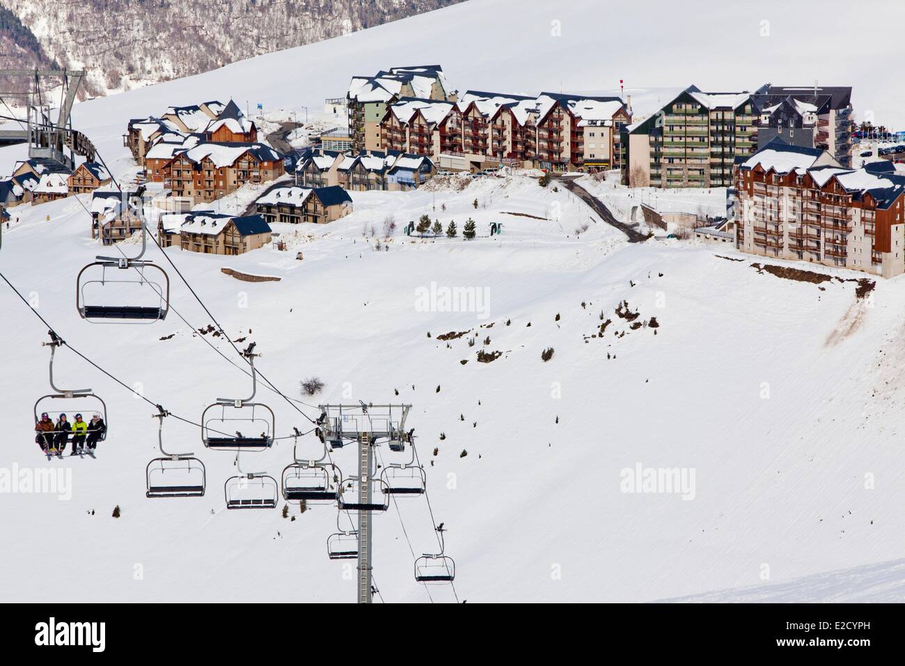 France Hautes Pyrenees ski resort of Peyragudes Peyresourde slopes view ...