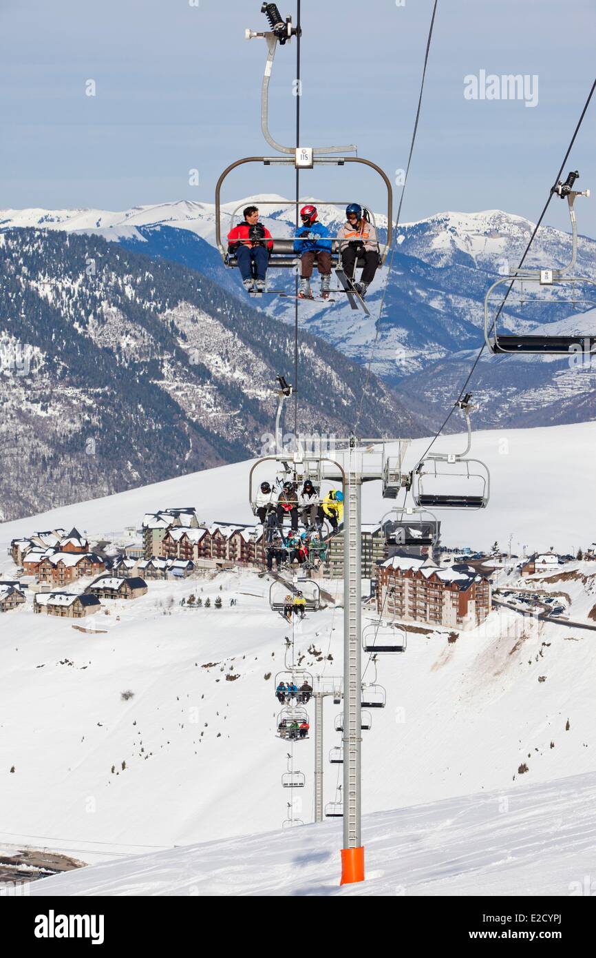 France Hautes Pyrenees ski resort of Peyragudes Peyresourde slopes view ...