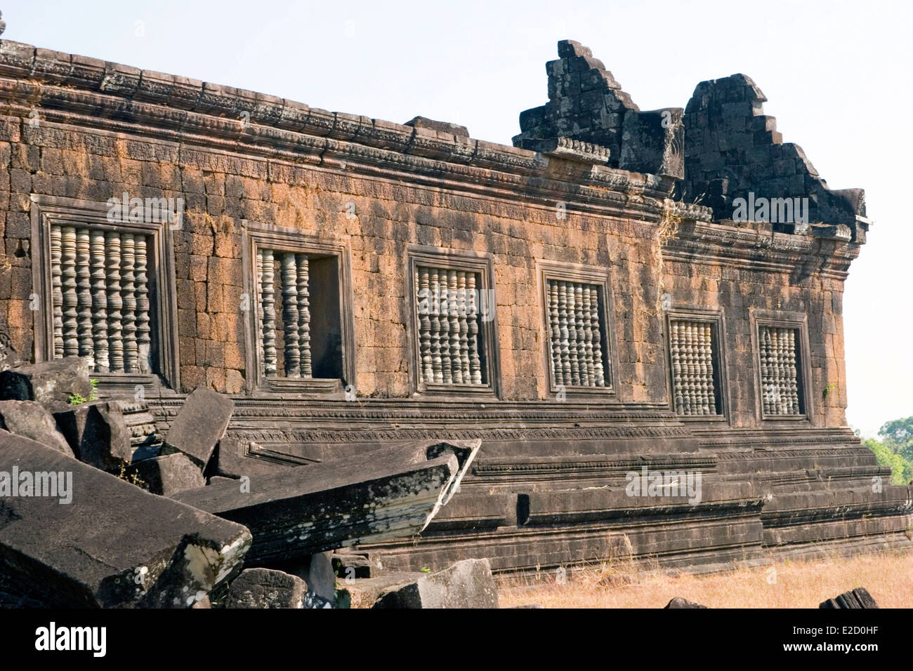 A stone wall section on the lower level is on display at the ruins of ...