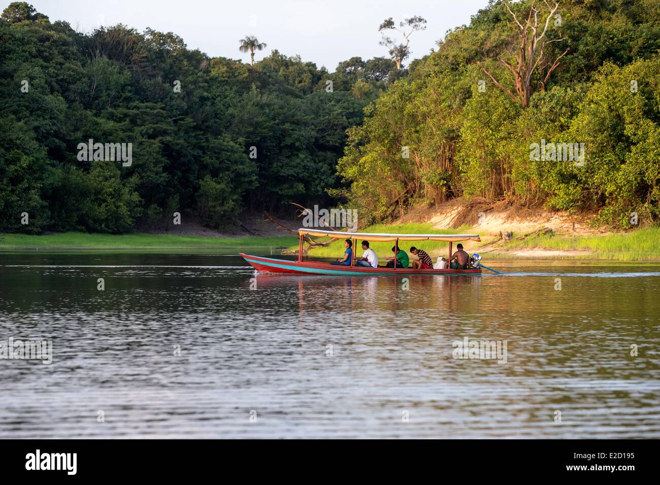 Brazil Amazonas state Amazon river basin along Rio Negro rowboat ...
