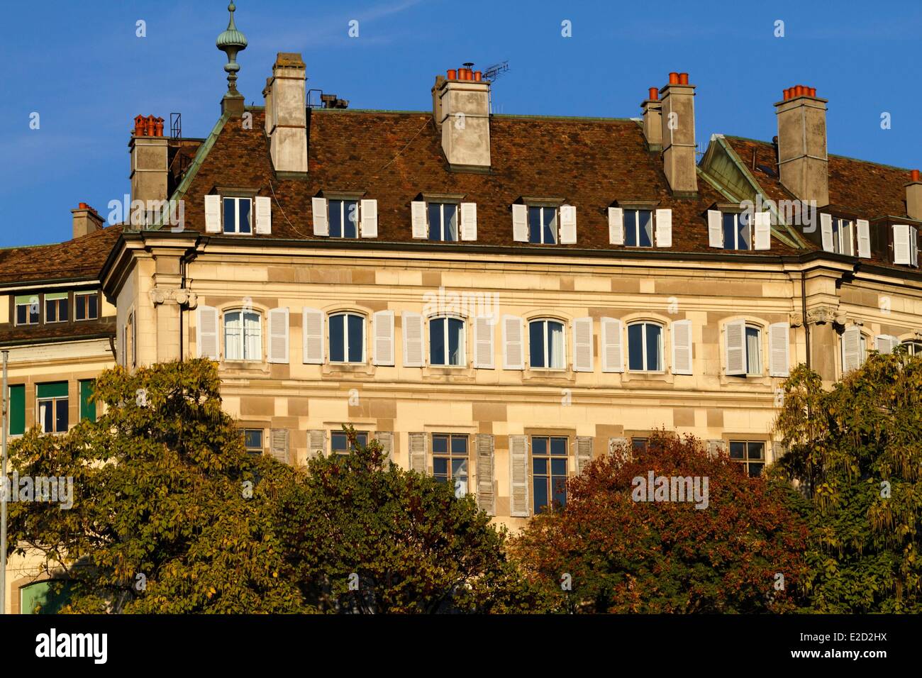 Switzerland Geneva building in the old town overlooking the Place Neuve ...