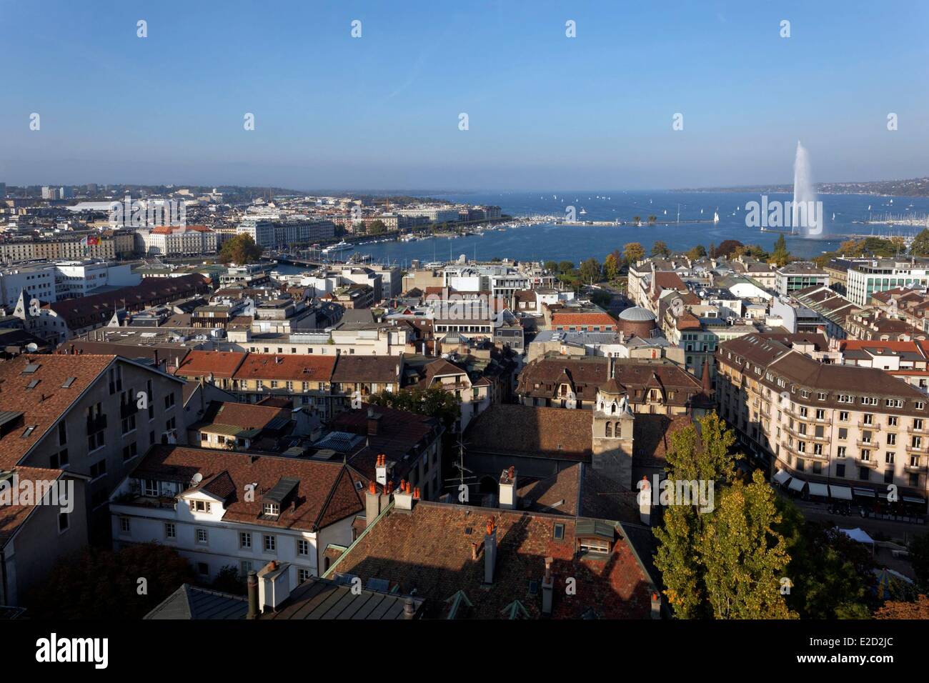 Switzerland Geneva general view from the tower of the St. Pierre ...