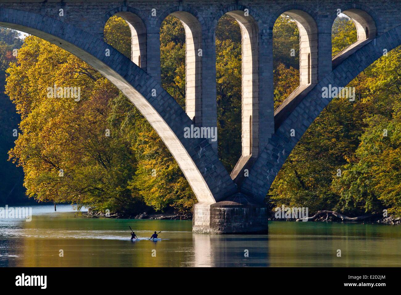 Switzerland Geneva Junction area kayakers under the viaduct Junction ...