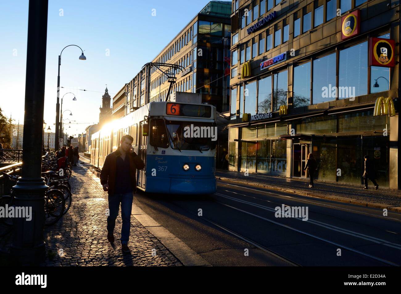 Sweden Vastra Gotaland Goteborg (Gothenburg) the tram on Hamngatan ...