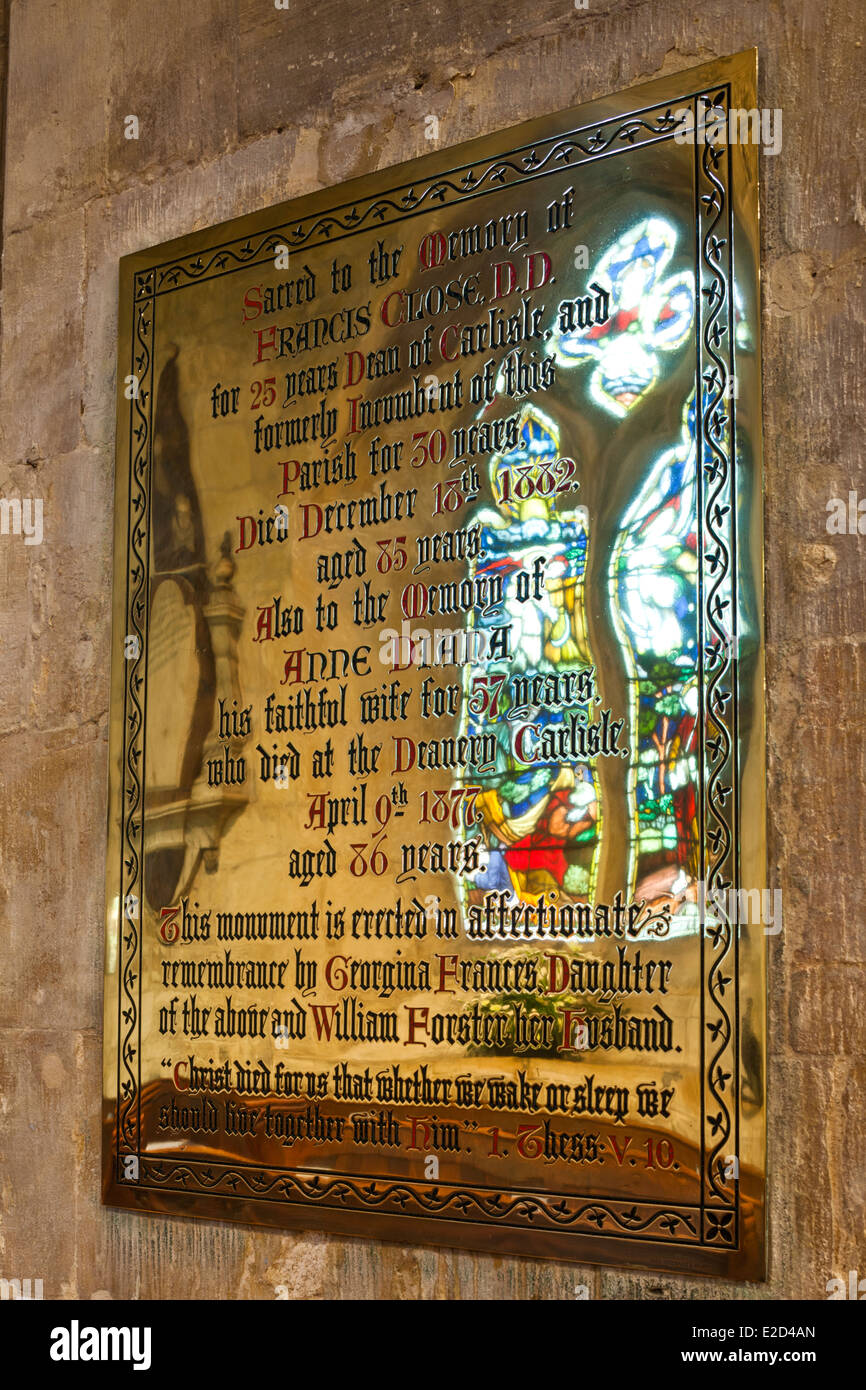 Memorial to Francis Close (Dean Close) in Cheltenham Minster, St Marys ...