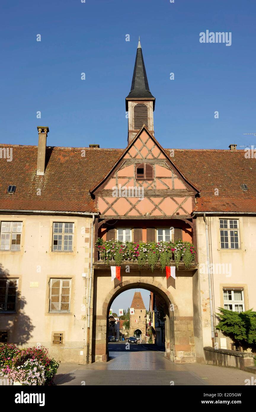 France Bas Rhin Rosheim village General de Gaulle street School gate ...