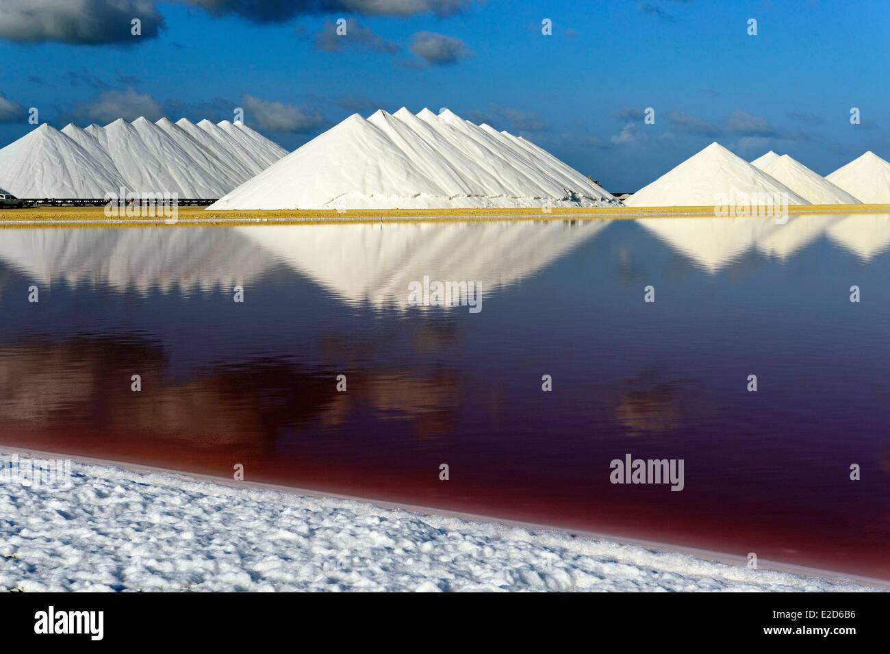 Dutch West Indies Bonaire island Salt Pans and lake mountains of salt ...