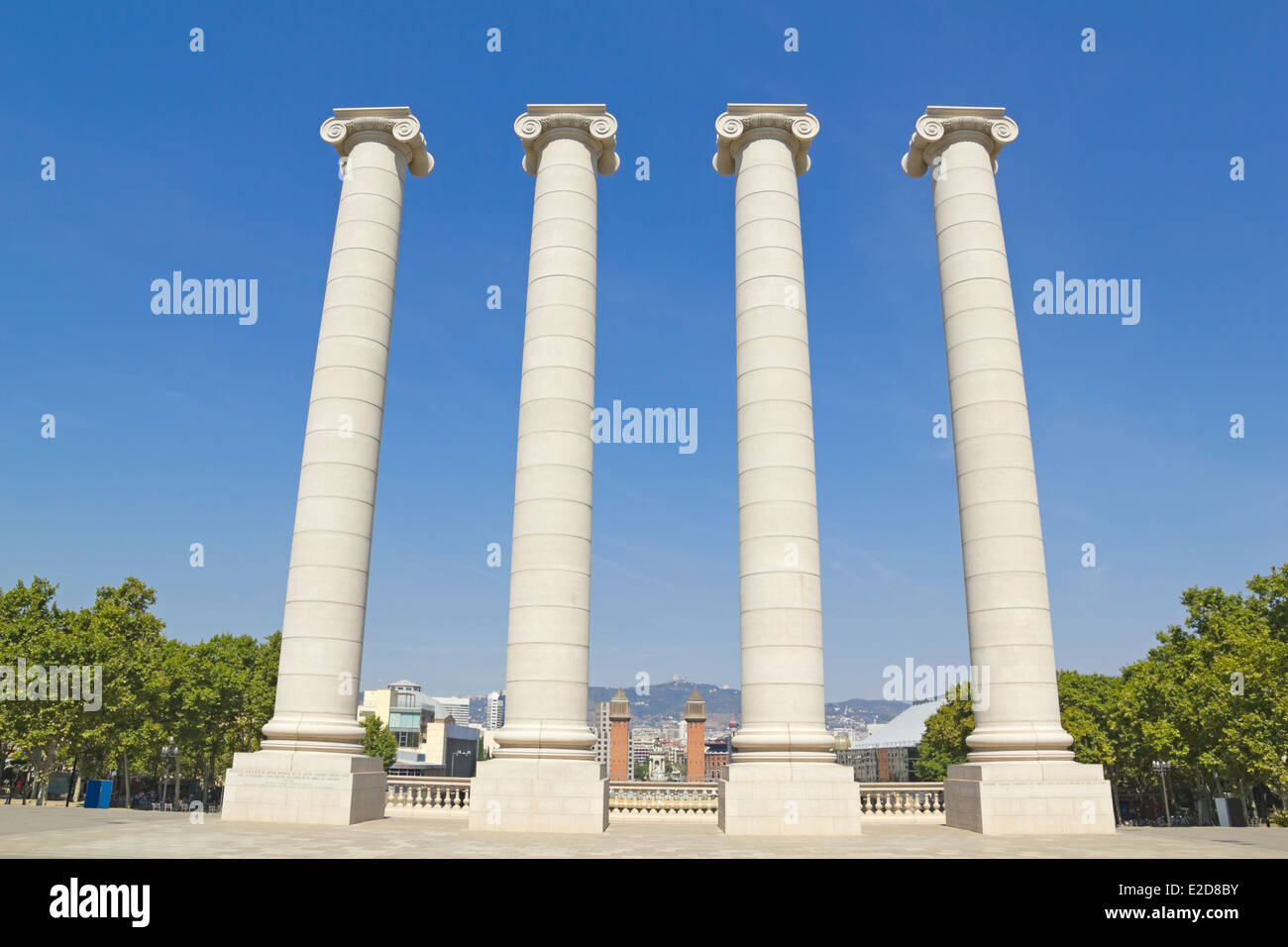 Four white columns near Royal palace. The columns, symbolizing the four ...