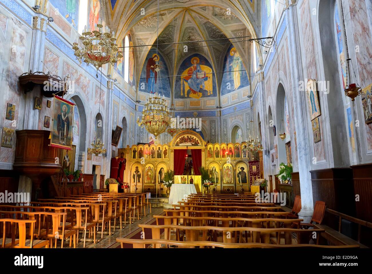 France, Corse du Sud, Cargese, Greek catholic church of Saint Spyridon ...