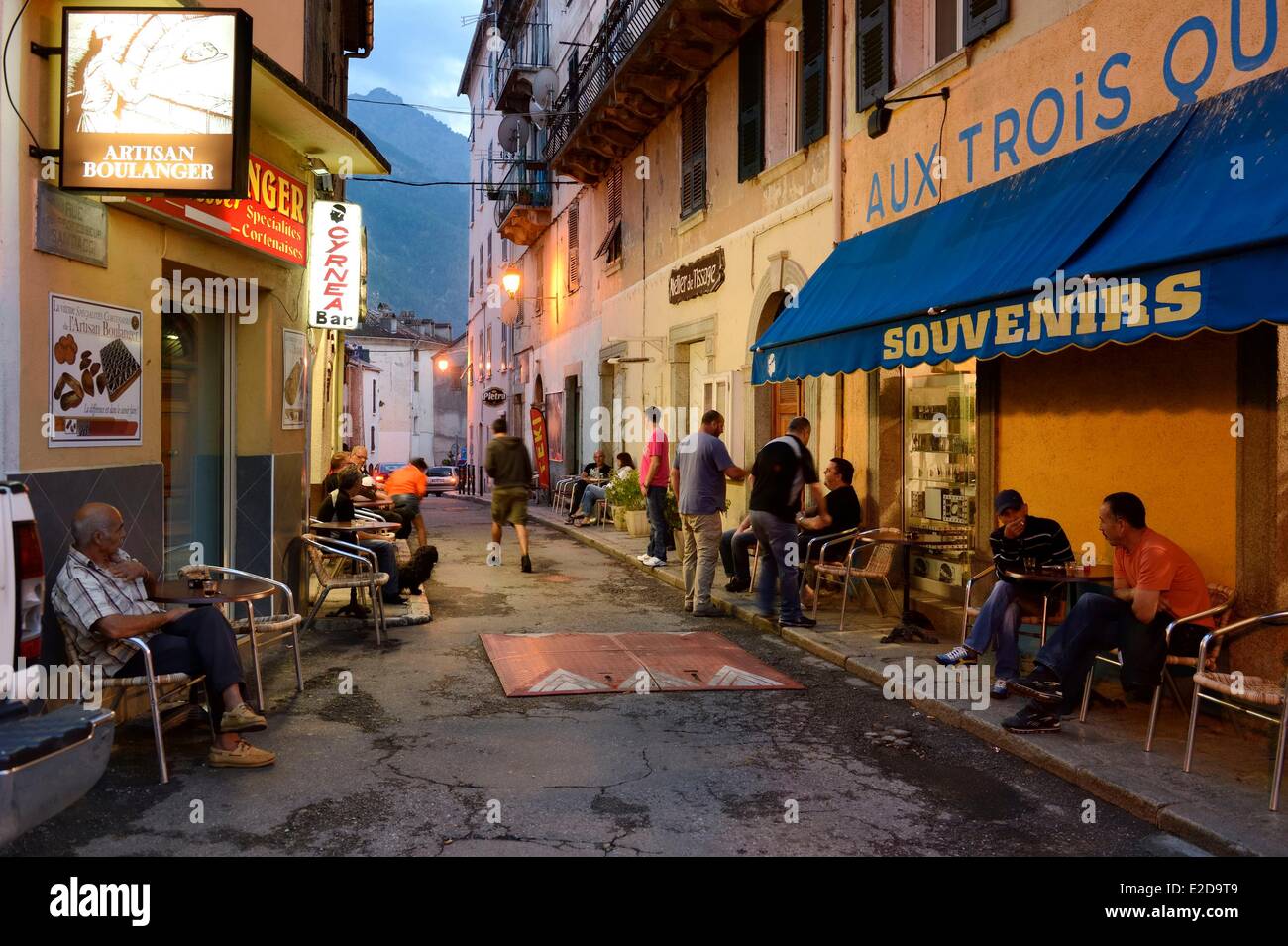 France, Haute Corse, Corte, the Cyrnéa Bar in the old town Stock Photo ...