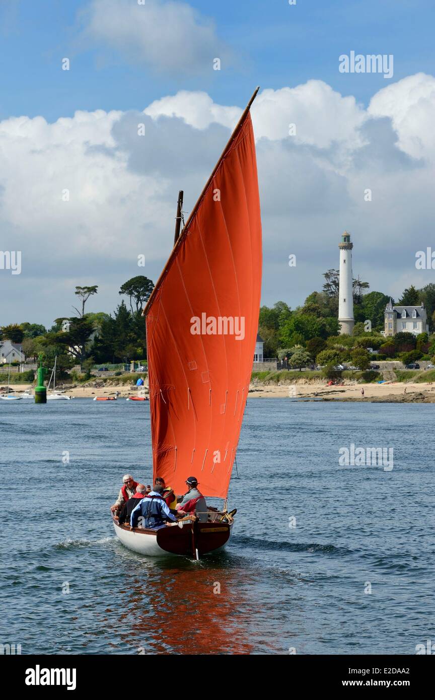 France Finistere Benodet Trez Cove arrival of the sailing boat (yole ...