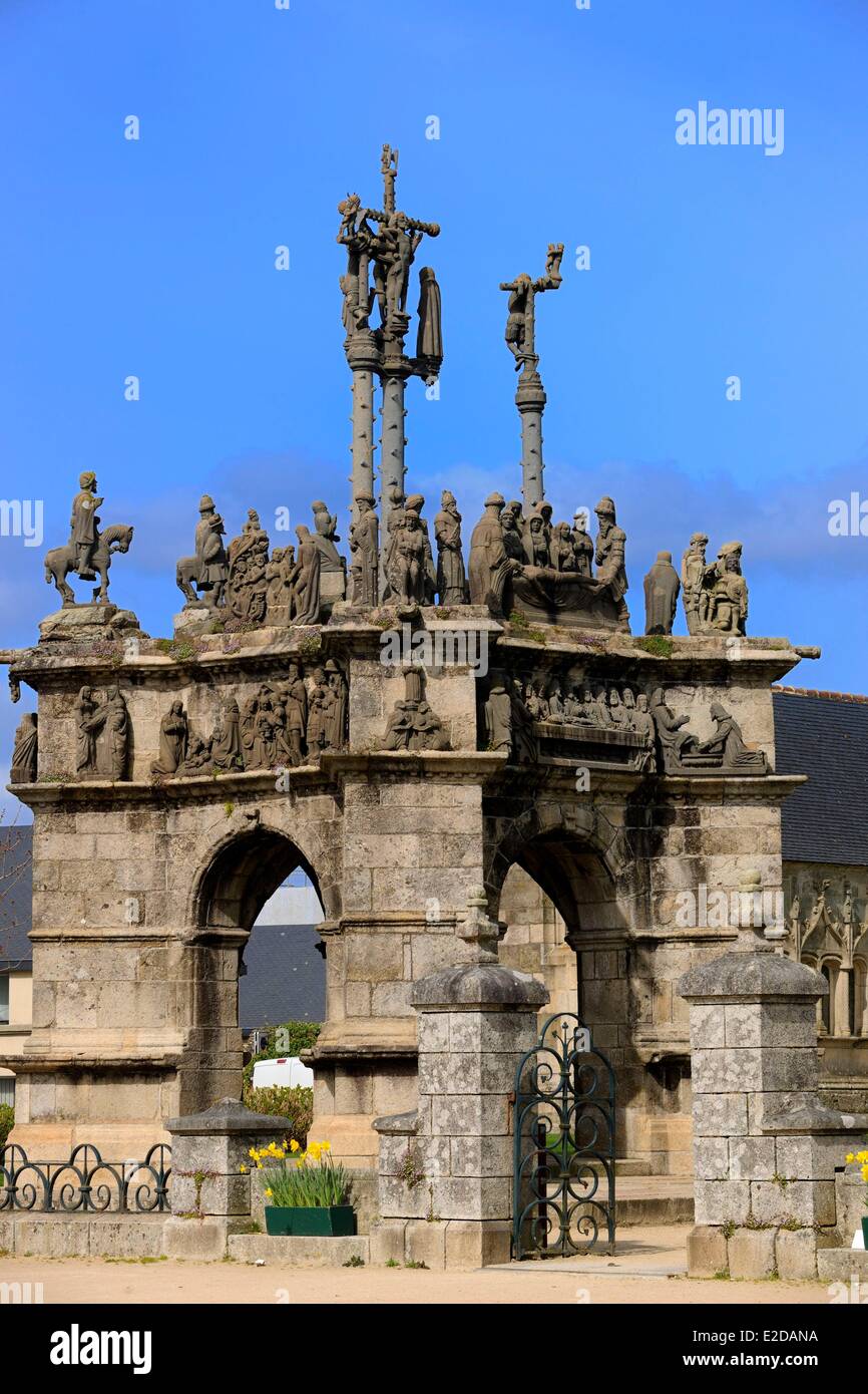 France Finistere Pleyben the church and the calvary in the Parish close ...
