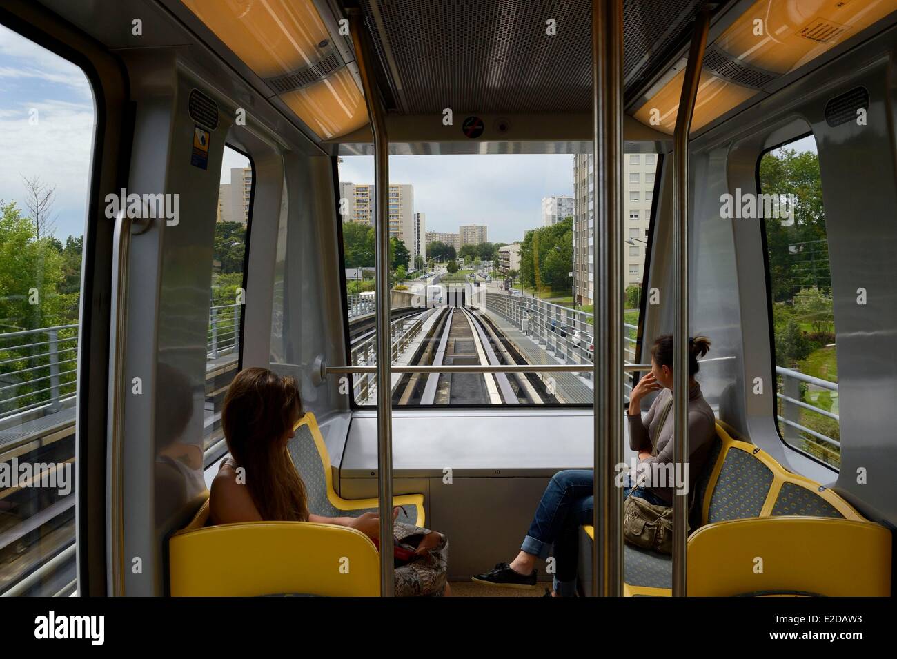 France, Ille et Vilaine, Rennes, subway leaving La Poterie station ...