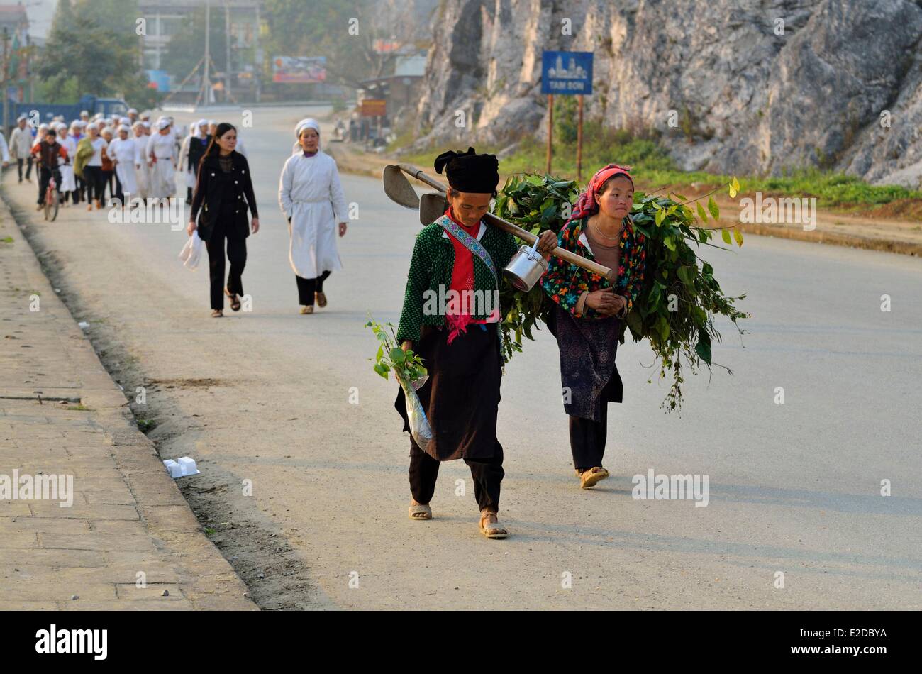 Vietnam Ha Giang province Quan Ba people going to funeral ceremony ...