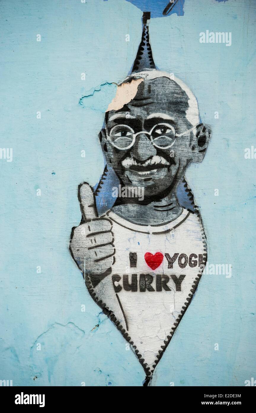 India Rajasthan state Jodhpur Painted walls in the blue city Ghandi ...