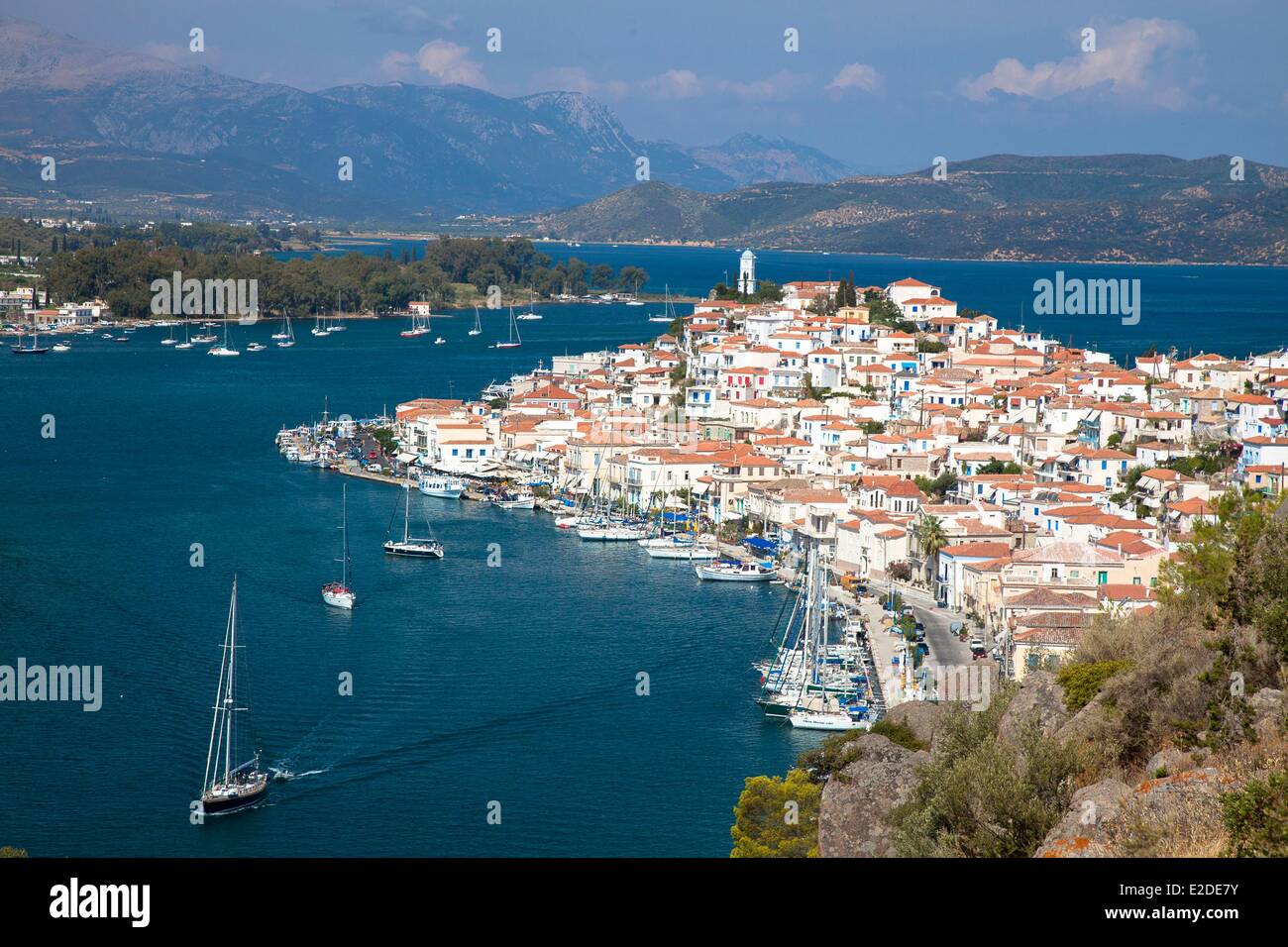 Greece Saronic Islands Poros Island Poros fishing harbour Stock Photo ...