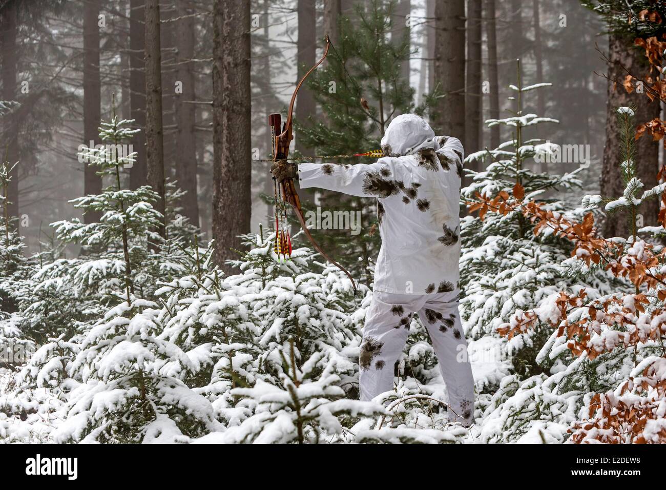 France Bas Rhin Hunting Bow Archery in winter in winter dress Stock ...