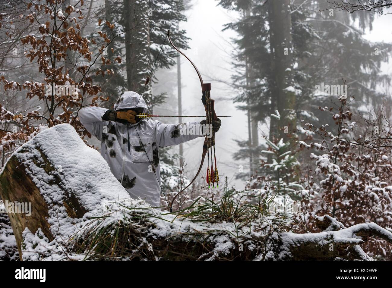 France Bas Rhin Hunting Bow Archery in winter in winter dress Stock ...