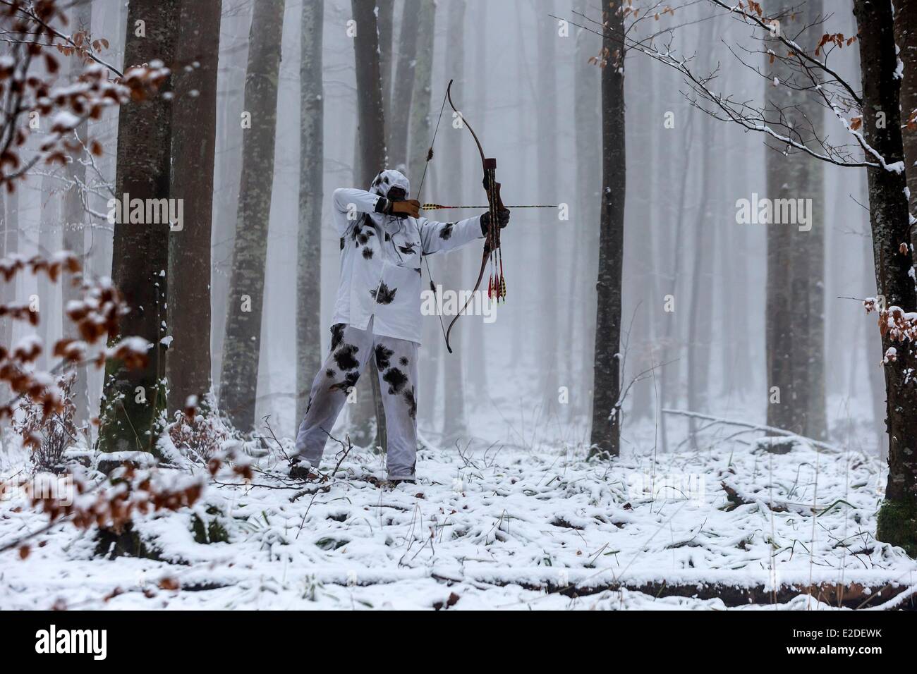 France Bas Rhin Hunting Bow Archery in winter in winter dress Stock ...