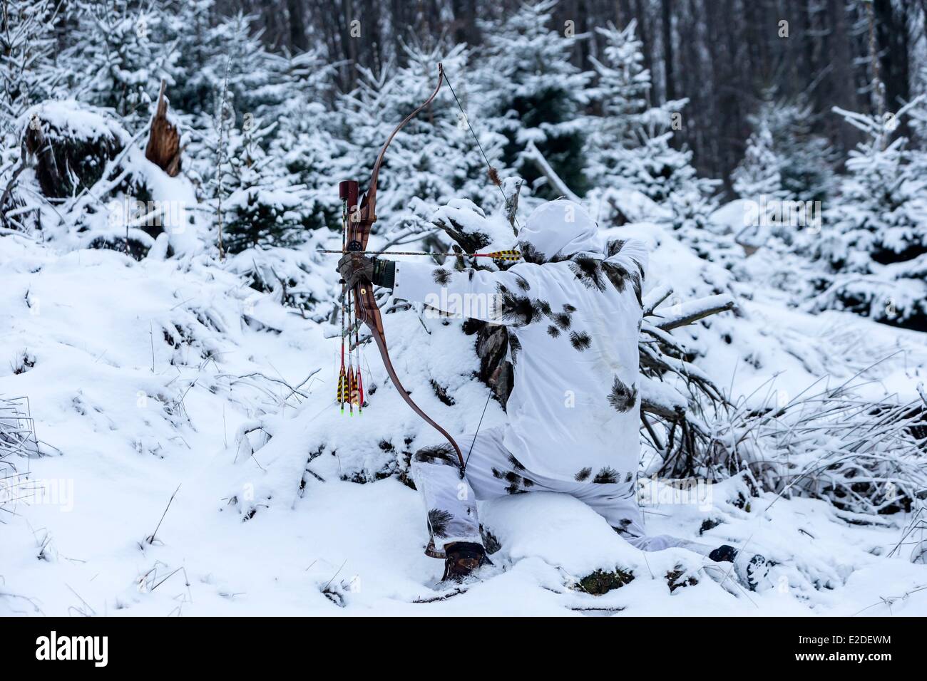 France Bas Rhin Hunting Bow Archery in winter in winter dress Stock ...