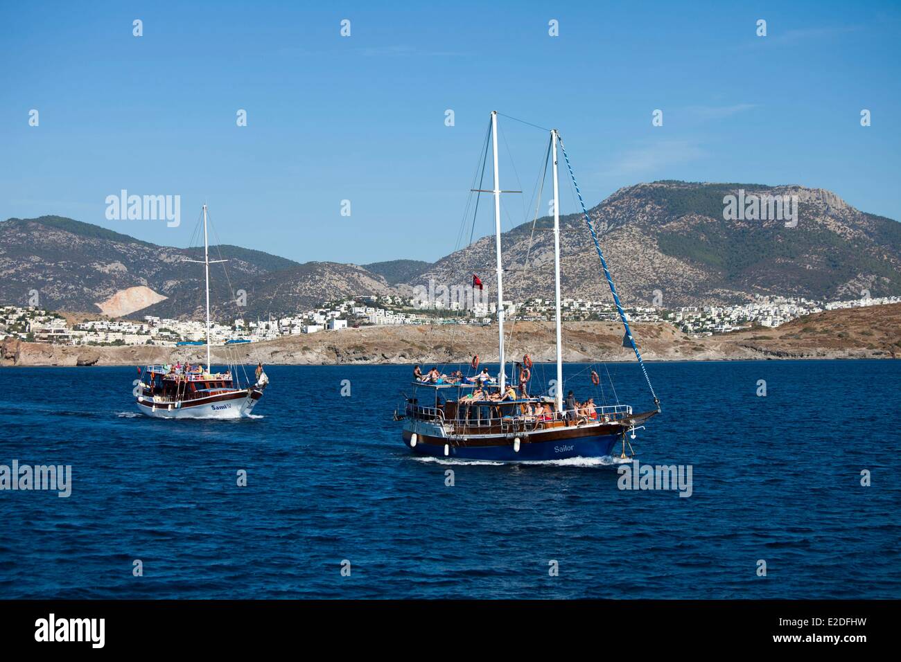 Turkey, Aegean Region, Bodrum, Gulet (traditional Turkish sailing boat ...