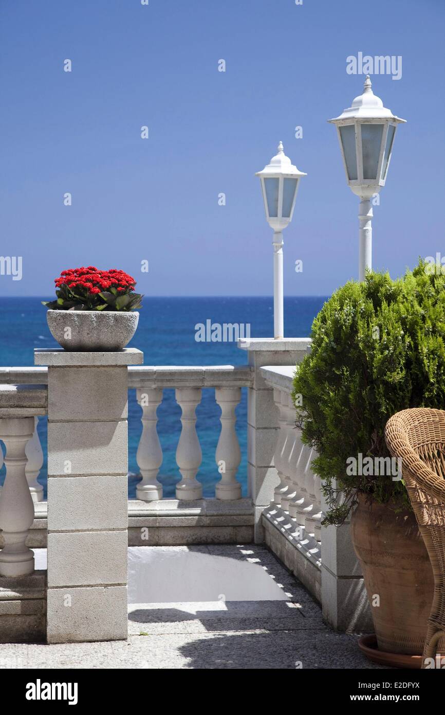 Spain Catalonia Costa Brava Platja d'Aro terrasse with see view Stock ...