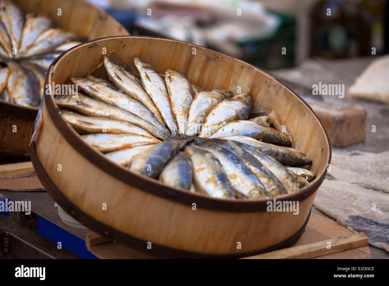 Spain, Balearic islands, Mallorca, Sineu, fish market, sardine Stock ...