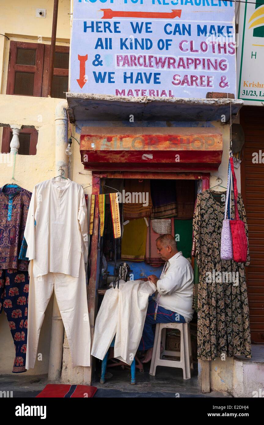 India Rajasthan state Udaipur Small tailor shop Stock Photo - Alamy