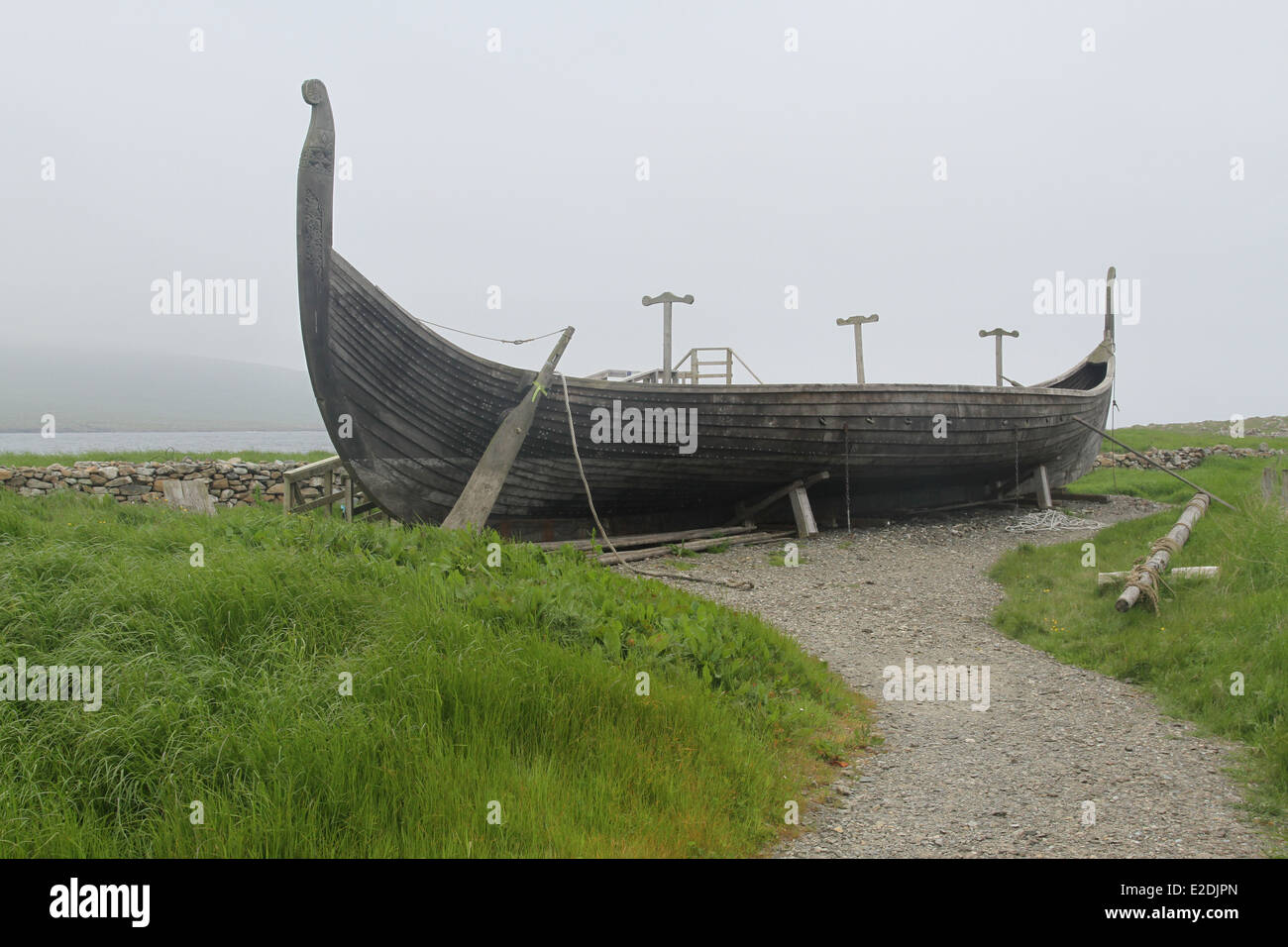 Replica viking long ship Haroldswick Unst Shetland Scotland June 2014 ...