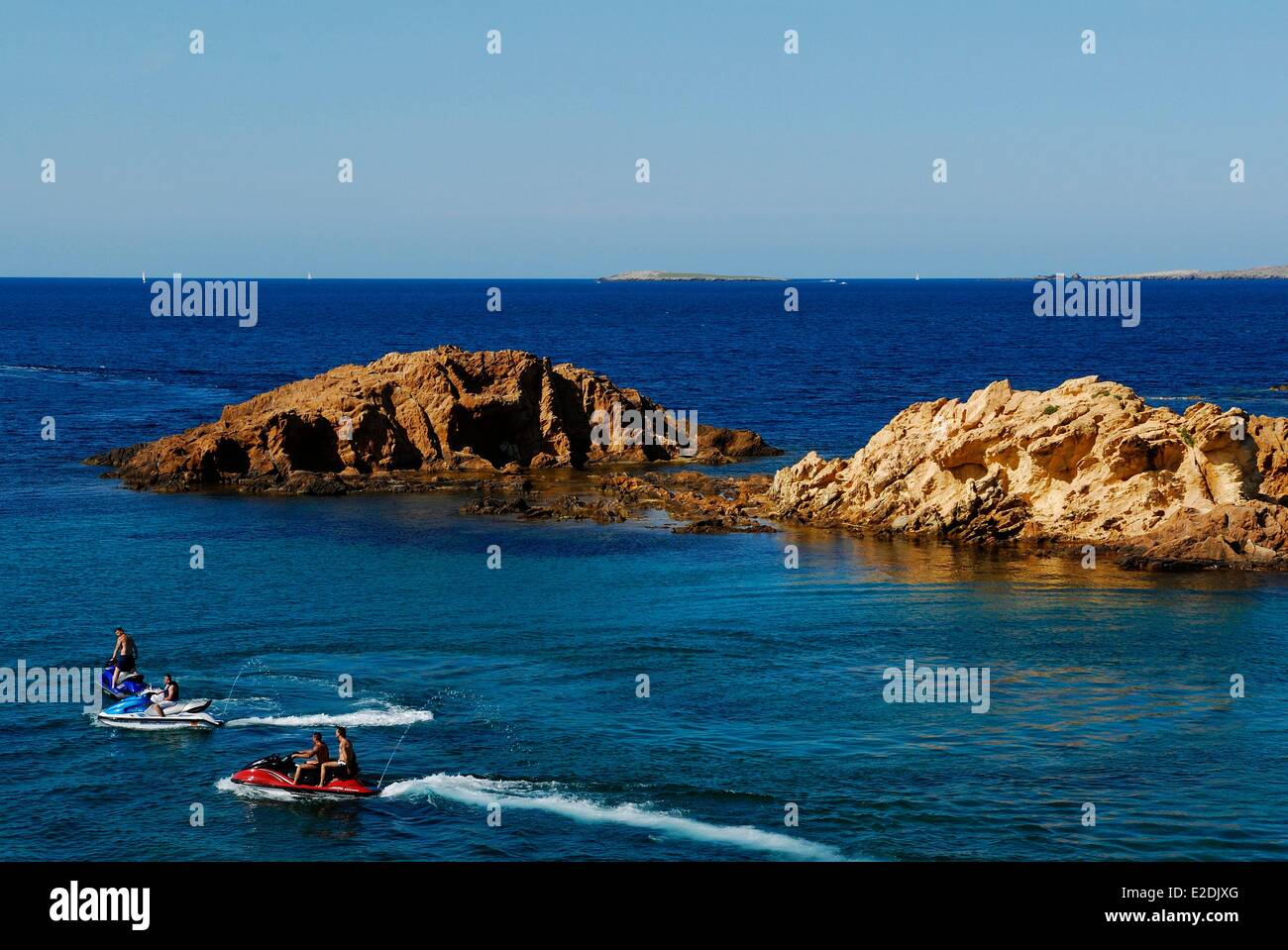 Spain Balearic Islands Menorca Cala Pilar beaches and rocks Stock Photo ...
