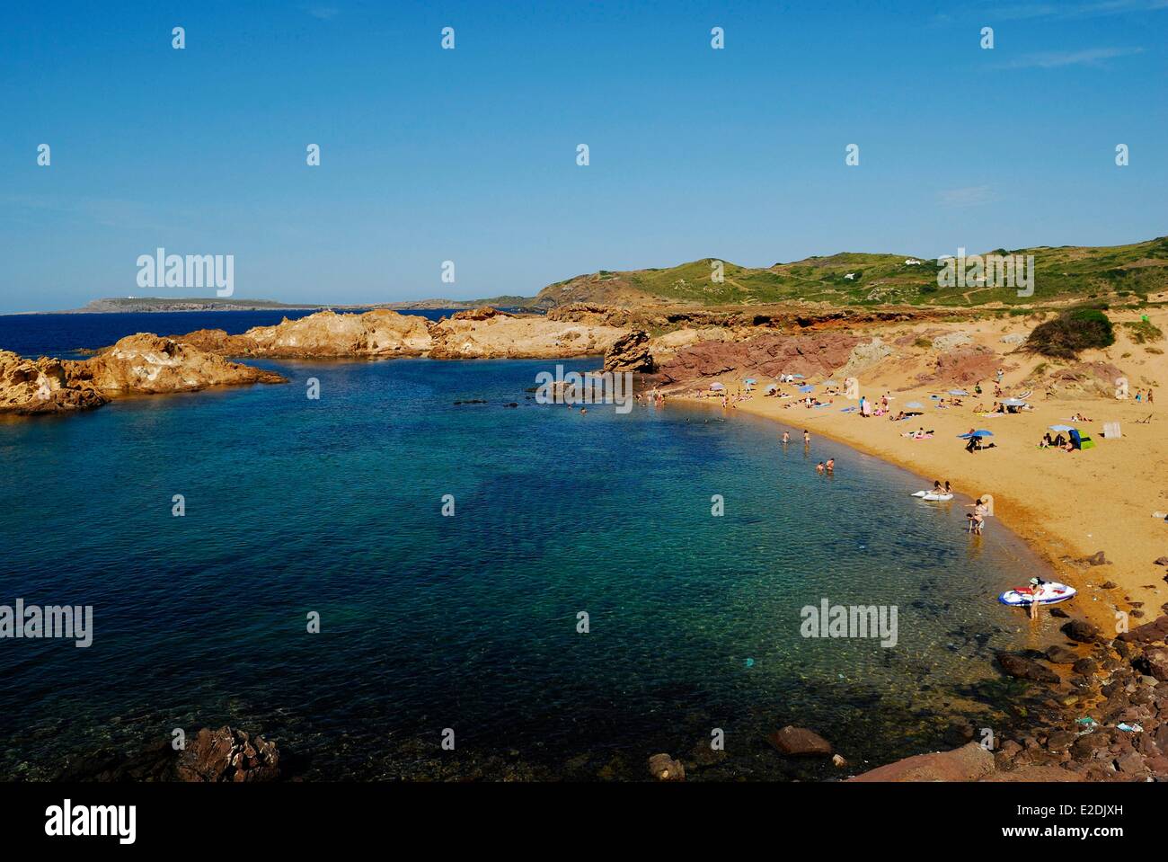 Spain Balearic Islands Menorca Cala Pilar beaches and rocks Stock Photo ...