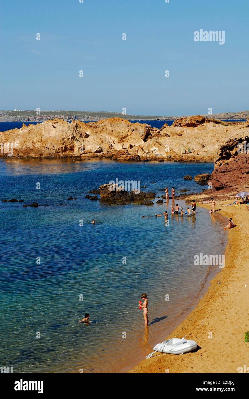 Spain Balearic Islands Menorca Cala Pilar beaches and rocks Stock Photo ...
