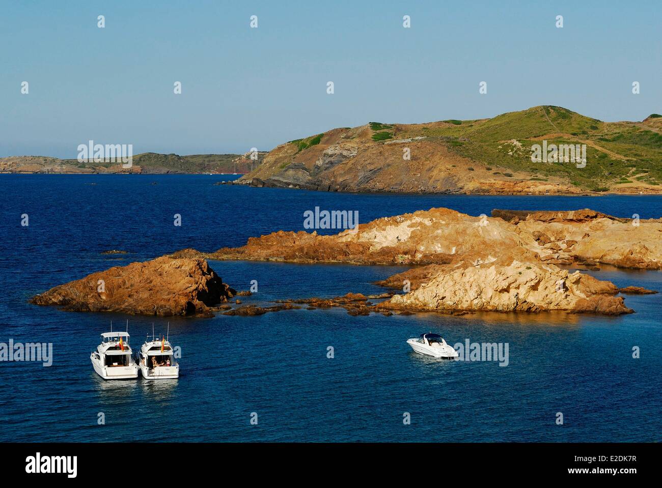 Spain Balearic Islands Menorca Cala Pilar beaches and rocks Stock Photo ...