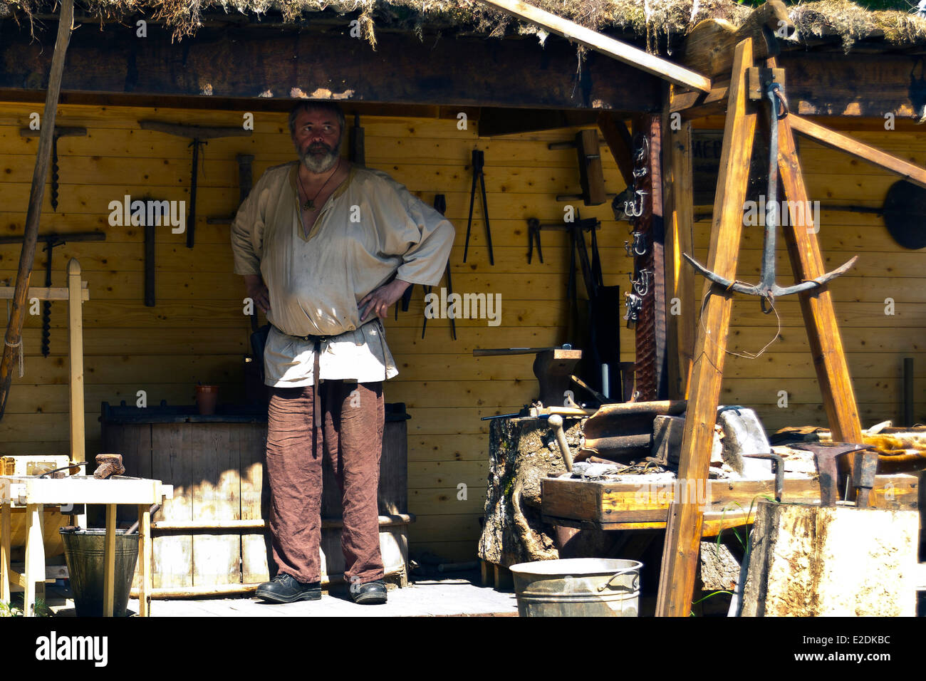 blacksmith in Viking Village Frösåkers bridge in Vasteras, Sweden Stock ...