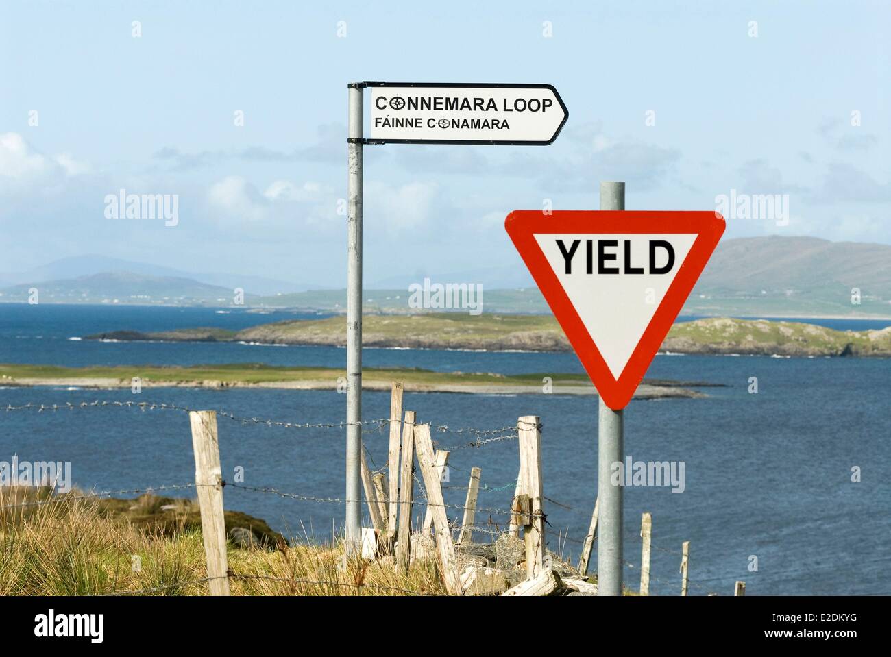Ireland Galway County Connemara Clifden area road sign on the Sky Road ...