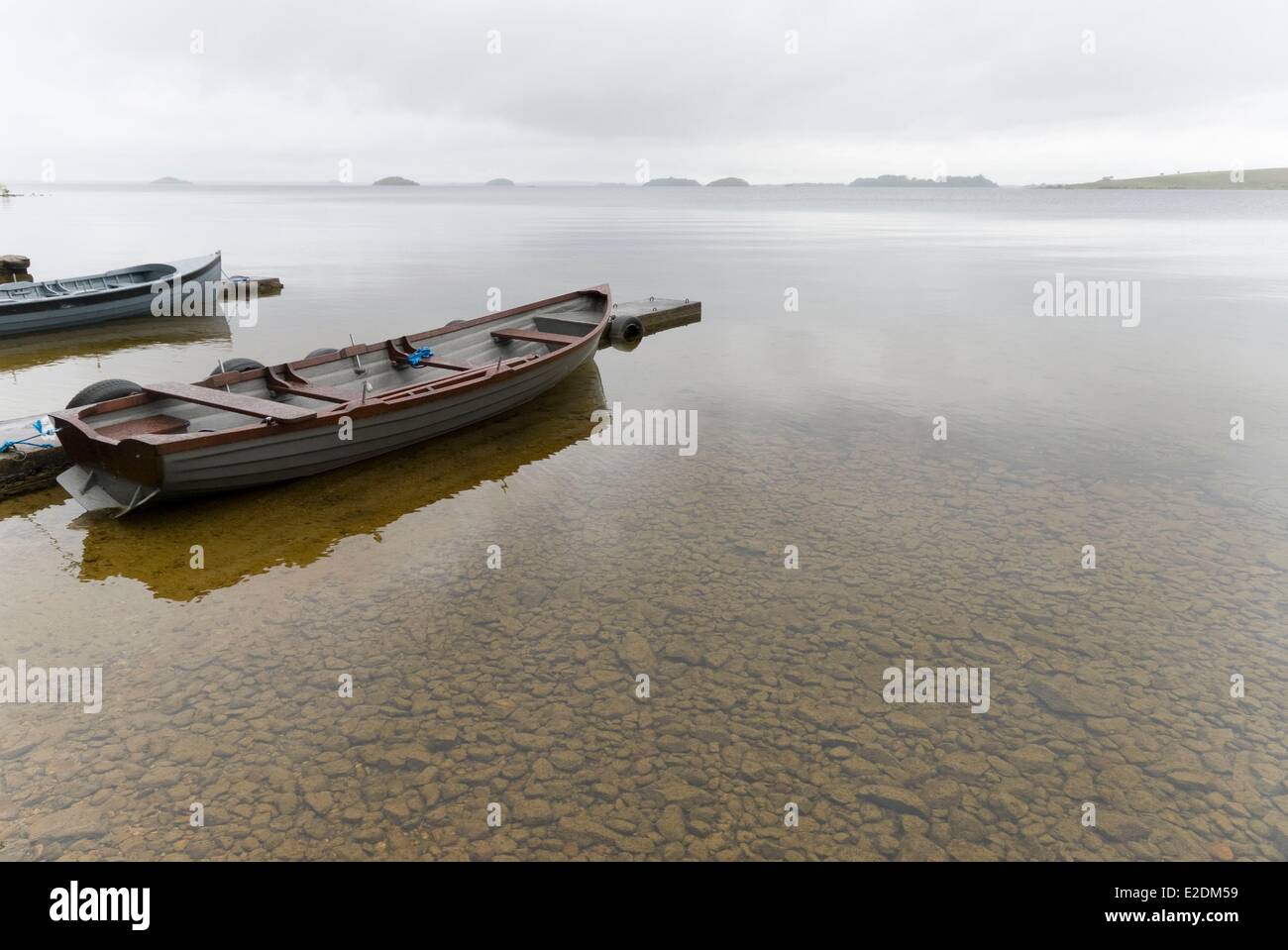 Ireland Galway County Connemara National Park wooden boat on the shores ...