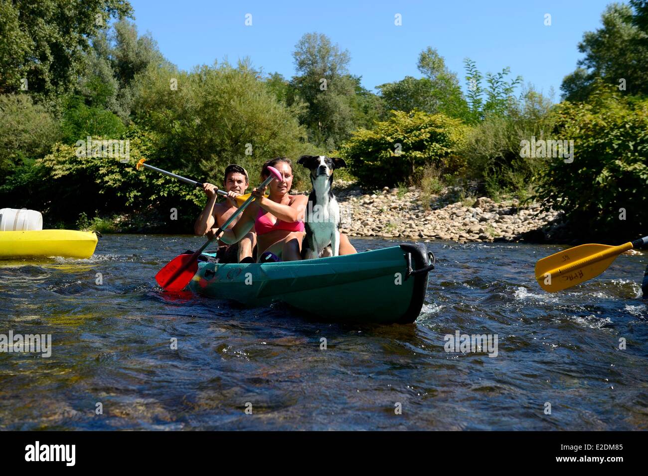 France Ardeche Les Vans kayaks going down the Chassezac River Stock ...