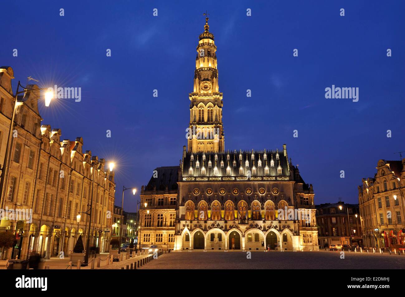 France Pas de Calais Arras Place des Heros Town Hall at night topped ...