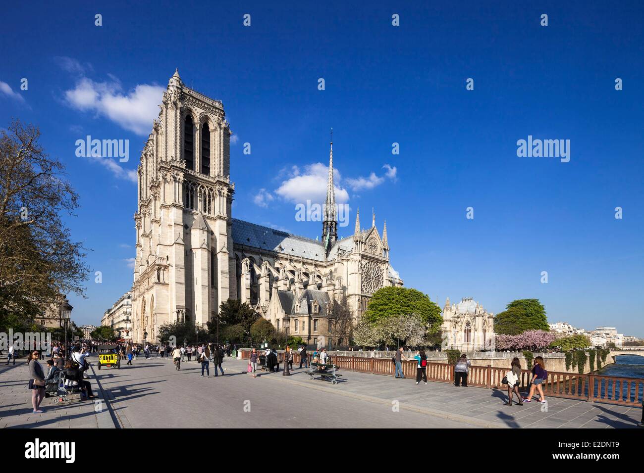 France Paris Notre Dame cathedral from the bridge Double Stock Photo ...