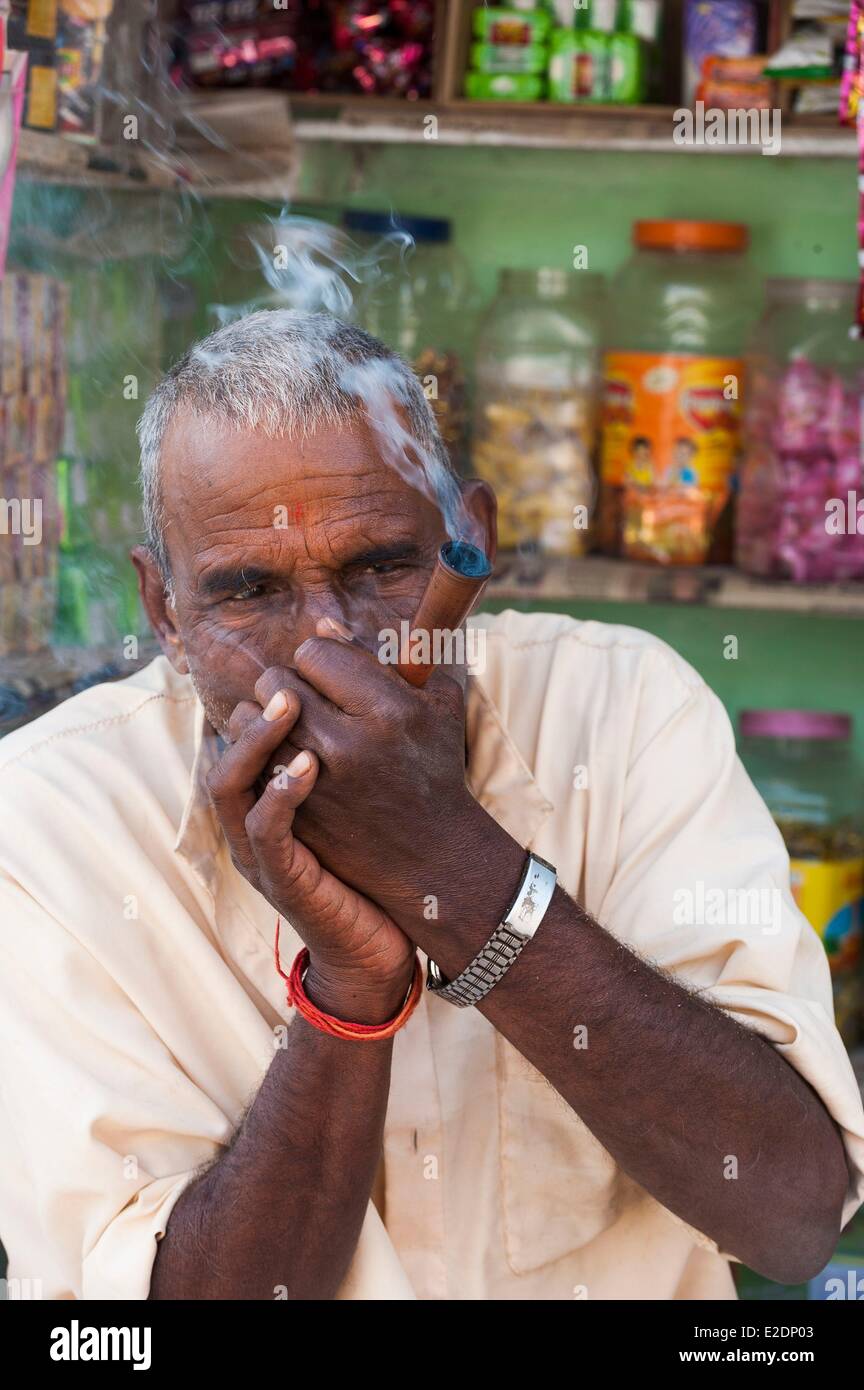 India Rajasthan state Shekhawati Nawalgarh trader smoking his Shillum ...