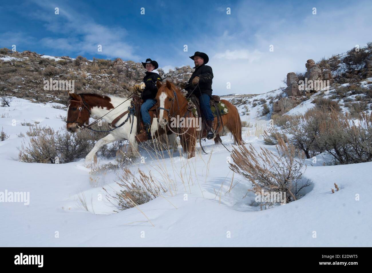 United States Idaho Silver spurs ranch snow ride by -25 C Stock Photo ...