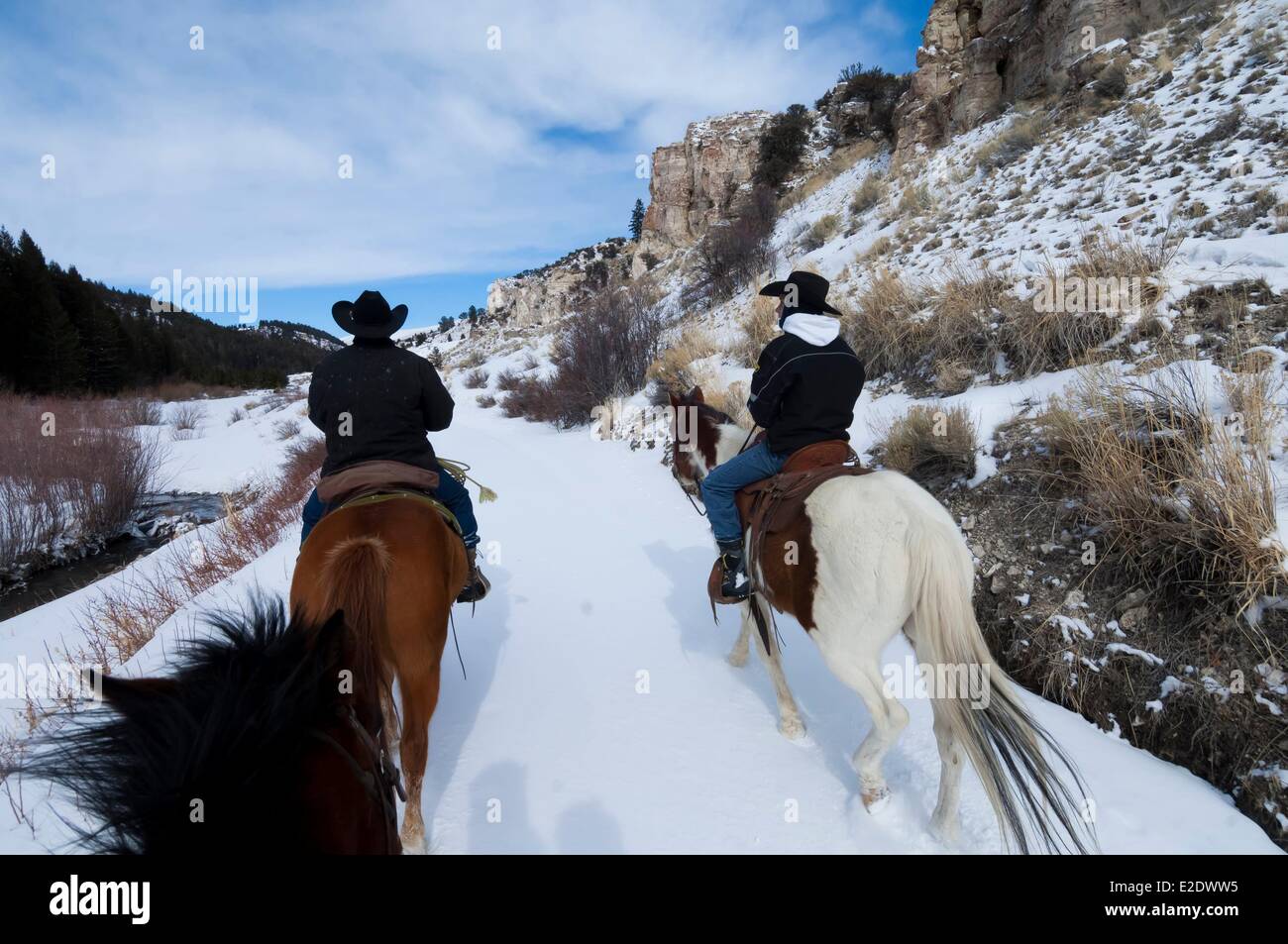 United States Idaho Silver spurs ranch snow ride by -25 C Stock Photo ...